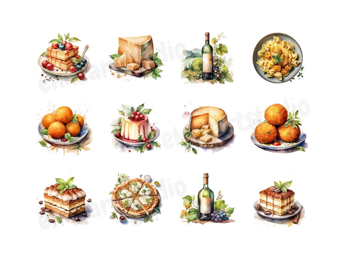 Italian Food Watercolor Clipart | Food Clipart | PNG Bundle | Italian ...