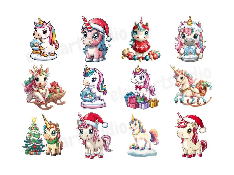 Christmas Unicorn Clipart | Unicorn PNG | PNG Bundle | Christmas Animal ...