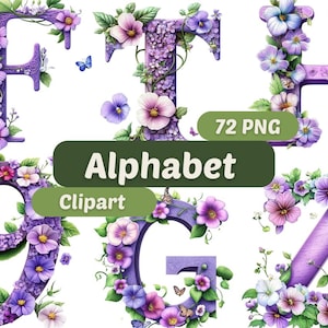 Floral Purple Alphabet Clipart | Floral Alphabet PNG | Alphabet PNG ...