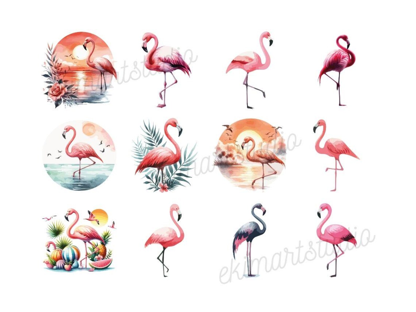 Flamingo Watercolor Clipart | Sticker | PNG Bundle | Digital Download ...
