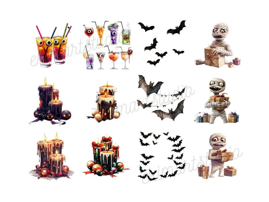 Spooky Halloween Clipart Sticker PNG Bundle Halloween Clipart Digital ...