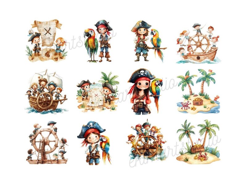 Cute Pirates Watercolor Clipart | Pirate | PNG Bundle | Digital ...