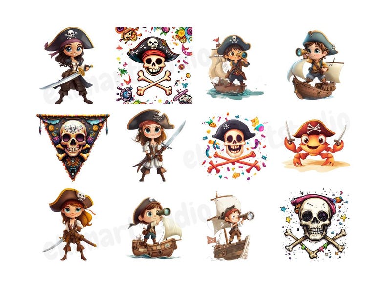 Cute Pirates Watercolor Clipart | Pirates PNG | PNG Bundle | Digital ...