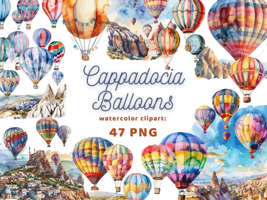 Hot Air Balloon Watercolor Clipart | Cappadocia | PNG Bundle | Digital ...