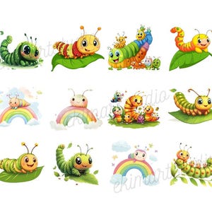 Caterpillar Watercolor Clipart | PNG Bundle | Animal Clipart | Digital ...
