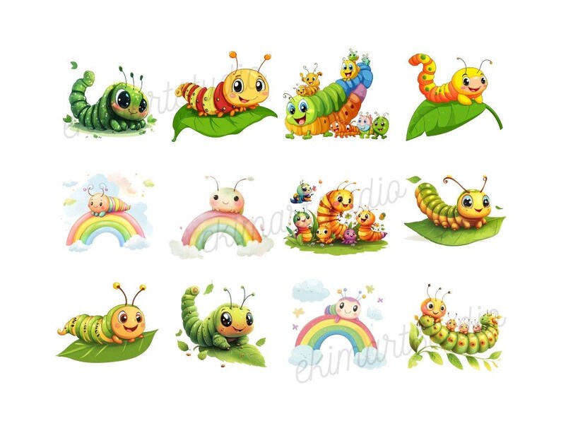 Caterpillar Watercolor Clipart PNG Bundle Animal Clipart Digital ...
