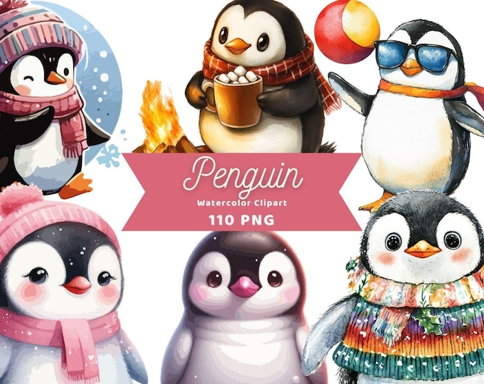 Digital Clip Art, Cute Penguins Clipart (instant Download, PNG File ...