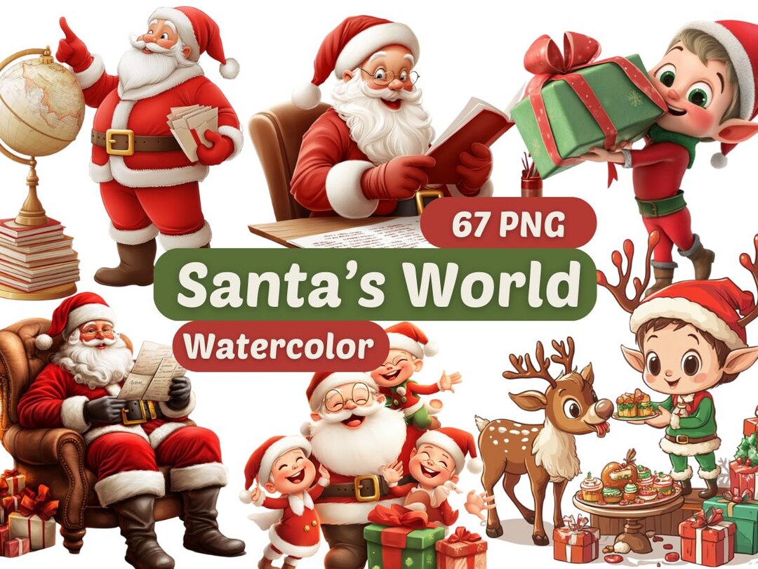 Christmas Santa Watercolor Clipart | Santa PNG | PNG Bundle | Santa ...