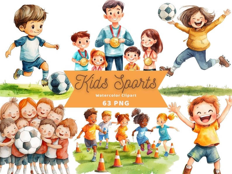 Kids Sports Watercolor Clipart | Sports Clipart | PNG Bundle | Digital ...