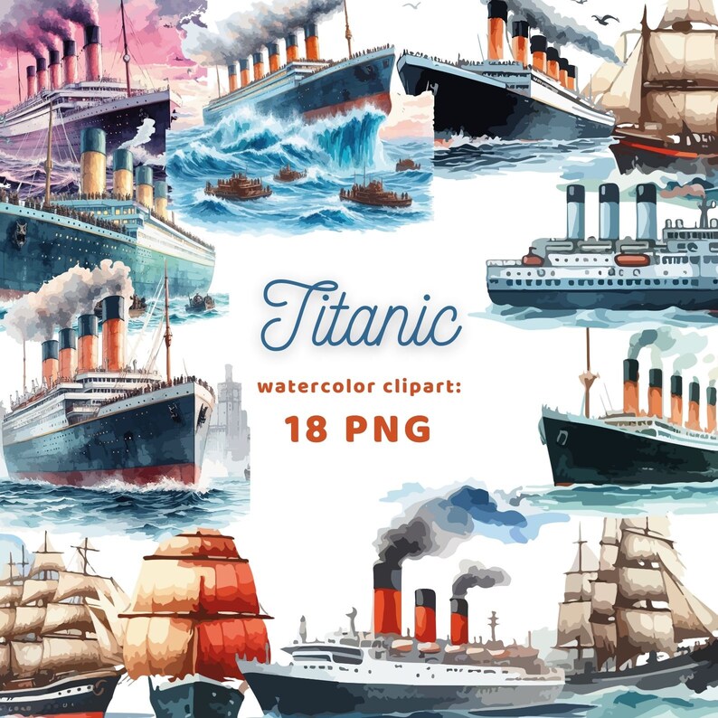 Titanic Watercolor Clipart Sticker PNG Bundle Digital Download ...