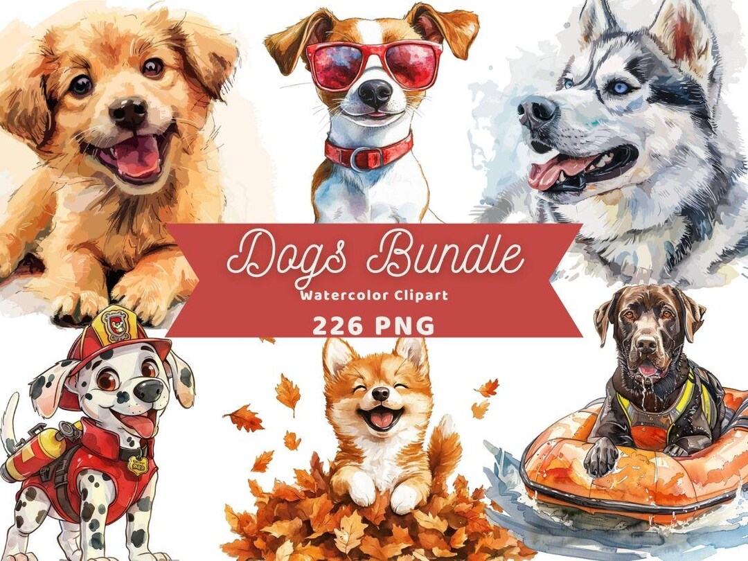 Dogs Clipart Bundle PNG Watercolor Clipart | Animal PNG | PNG Bundle ...