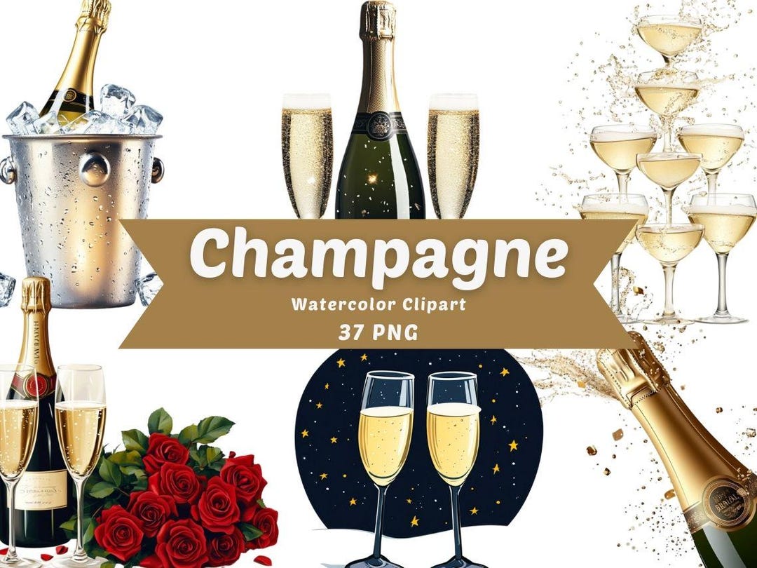 Champagne Watercolor Clipart | PNG Bundle | Champagne | Digital ...
