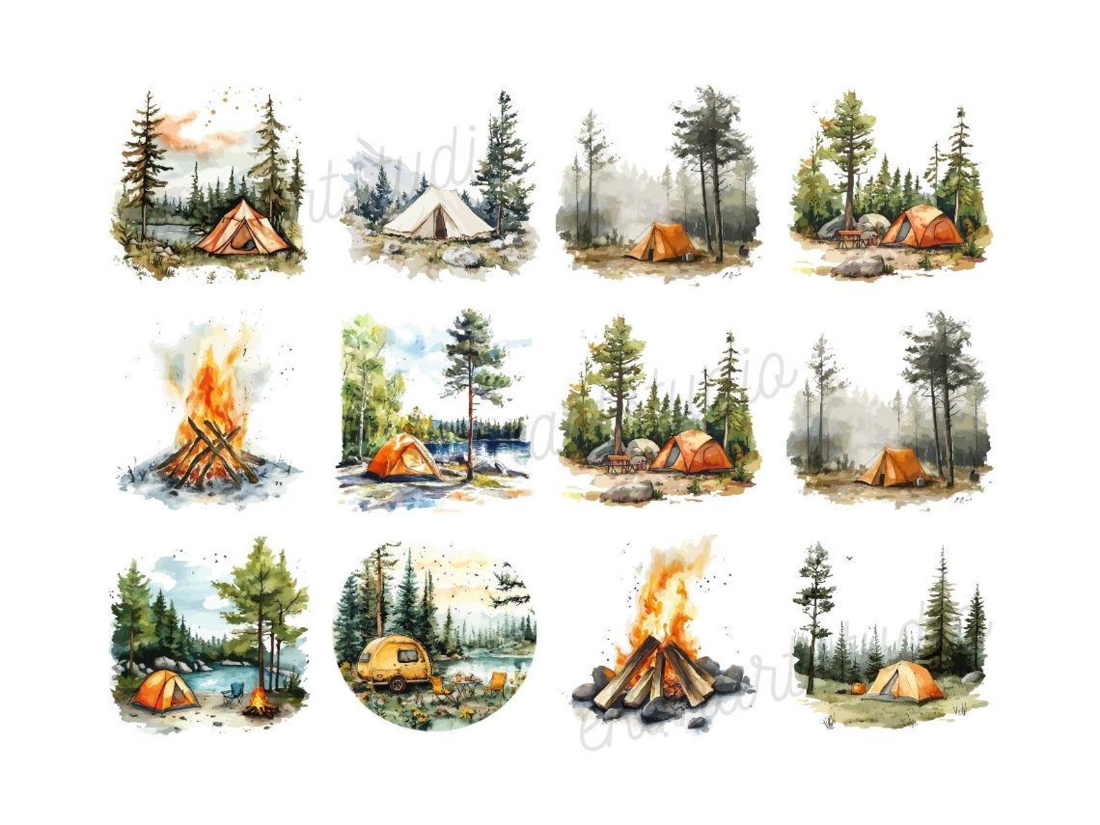 Camping Watercolor Clipart | Sticker | PNG Bundle | Digital Download ...