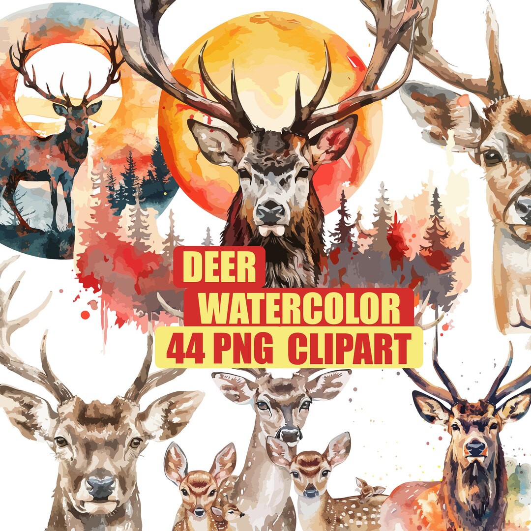 Deer Watercolor Clipart | Sticker | PNG Bundle | Digital Download ...