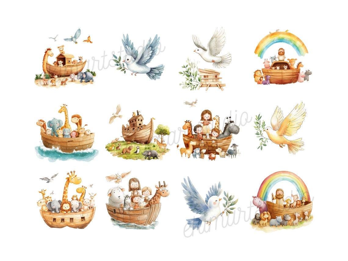 Noah's Ark Watercolor Clipart | Sticker | PNG Bundle | Animal Clipart ...