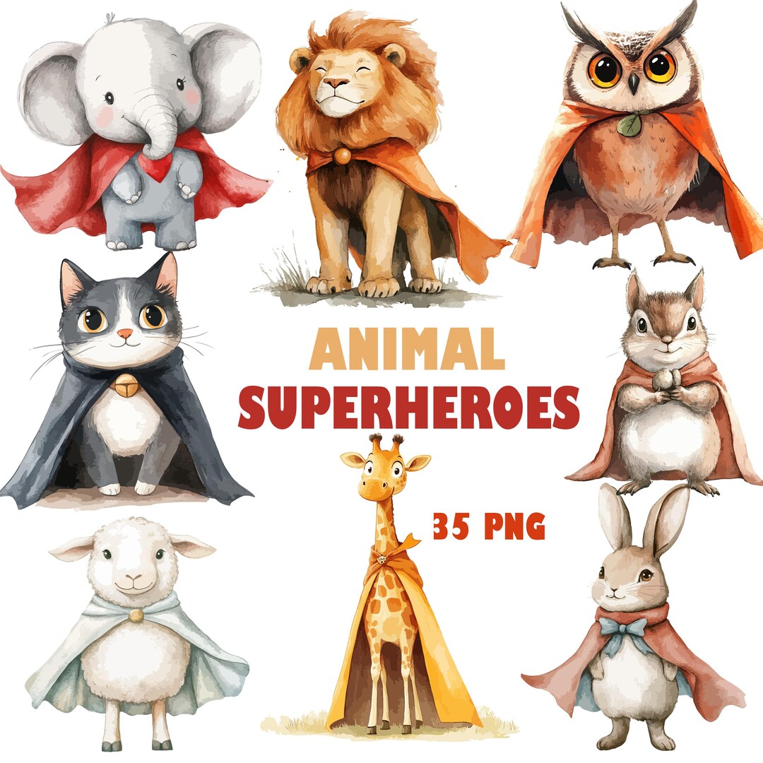 Superhero Animals Watercolor Clipart | Sticker | PNG Bundle | Digital ...