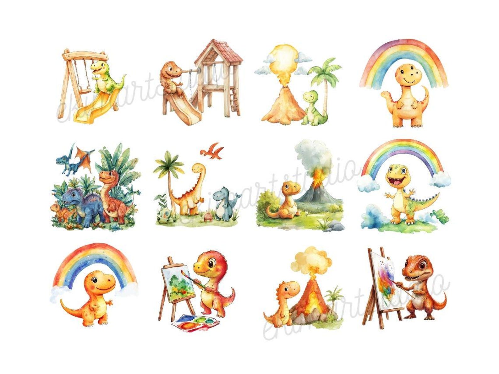 Dinosaur Watercolor Clipart | Sticker | PNG Bundle | Animal Clipart ...