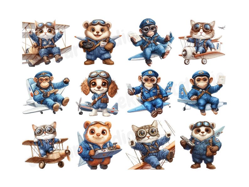 Pilot Animals Clipart | Cute Animals PNG | PNG Bundle | Cute Pilot ...