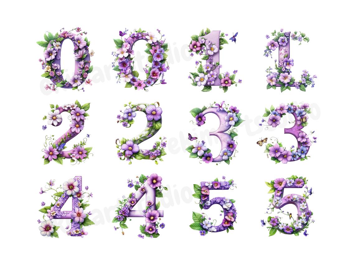Floral Purple Alphabet Clipart | Floral Alphabet PNG | Alphabet PNG ...