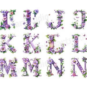 Floral Purple Alphabet Clipart | Floral Alphabet PNG | Alphabet PNG ...