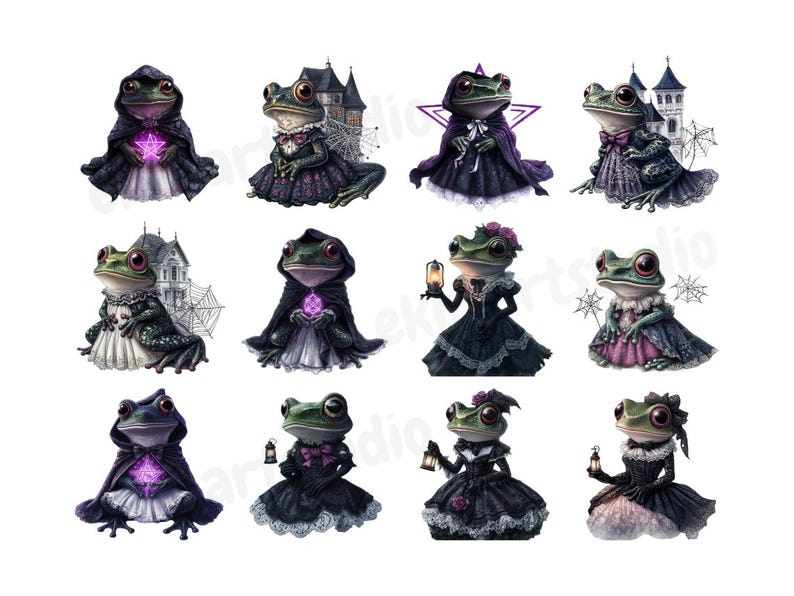 Gothic Frog Clipart | Cute Gothic Frog PNG | PNG Bundle | Gothic Frogs ...