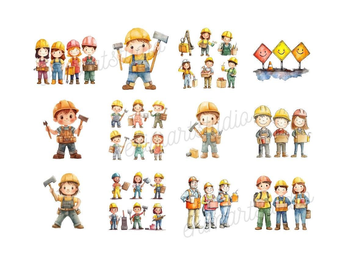 Cute Construction Watercolor Clipart | Sticker | PNG Bundle | Digital ...