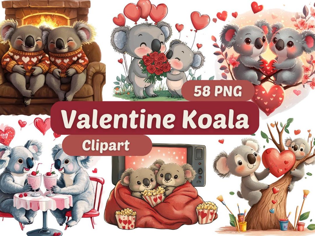 Valentine Koala Clipart | Cute Koala PNG | PNG Bundle | Cute Koala ...