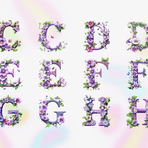 Floral Purple Alphabet Clipart | Floral Alphabet PNG | Alphabet PNG ...