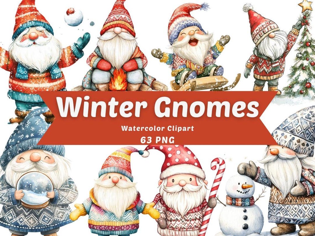 Winter Gnomes Watercolor Clipart | Christmas Clipart | PNG Bundle ...
