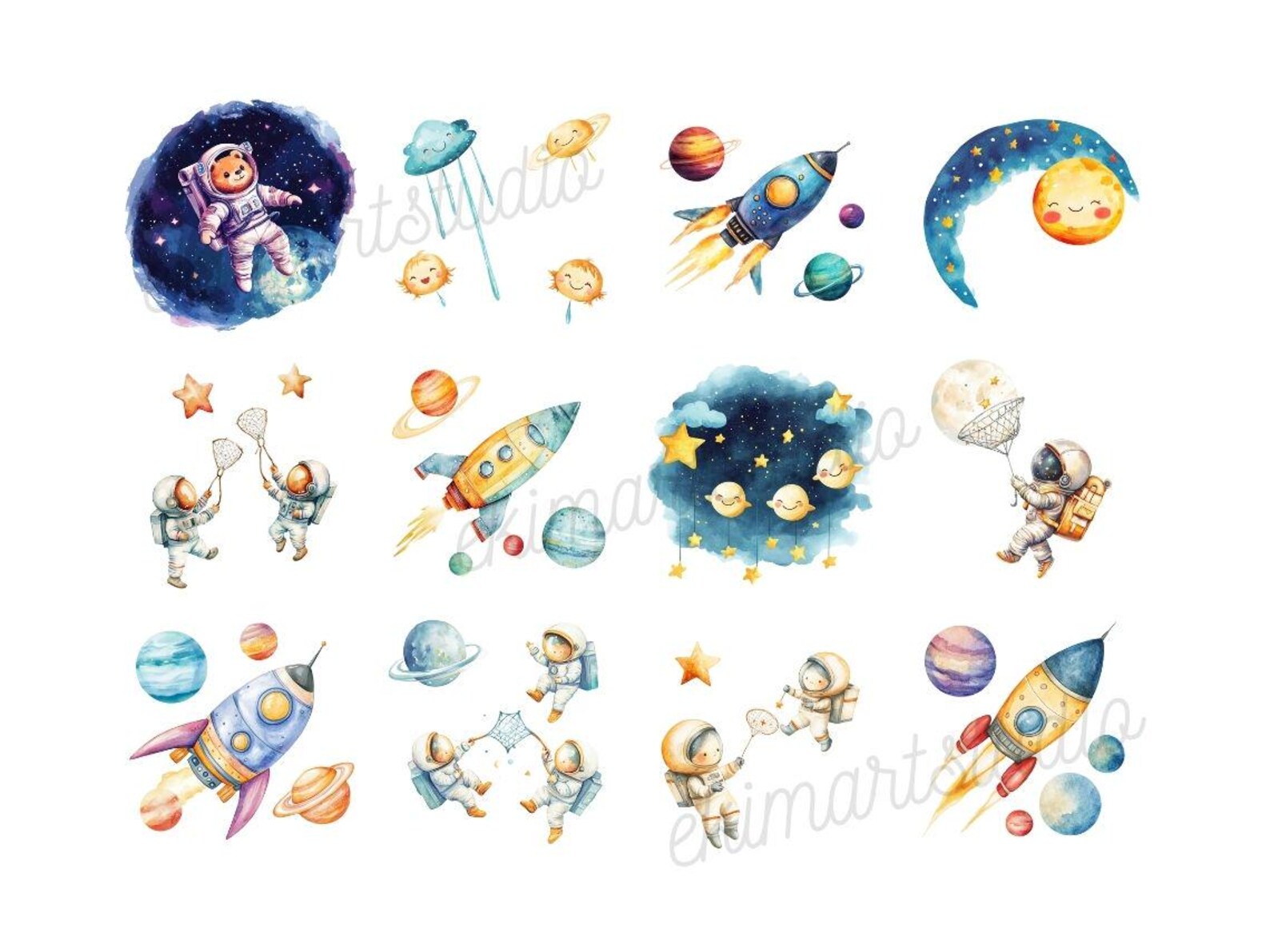Cute Space Watercolor Clipart | Space PNG | PNG Bundle | Digital ...