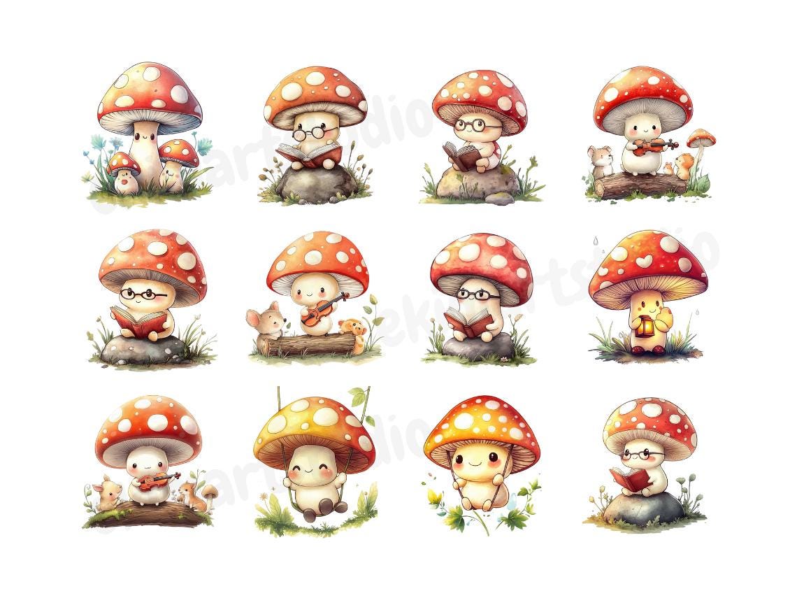 Cute Mushroom Clipart | Cute Mushroom PNG | PNG Bundle | Mushroom ...