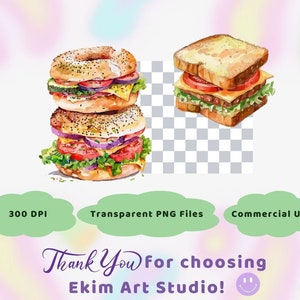 Sandwich Watercolor Clipart | Sticker | PNG Bundle | Digital Download ...