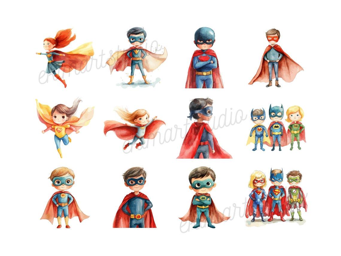 Superhero Kids Watercolor Clipart | Superhero Sticker | PNG Bundle ...