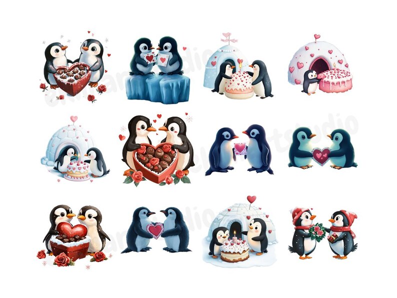 Valentine Penguin Clipart | Cute Penguin PNG | PNG Bundle | Cute ...