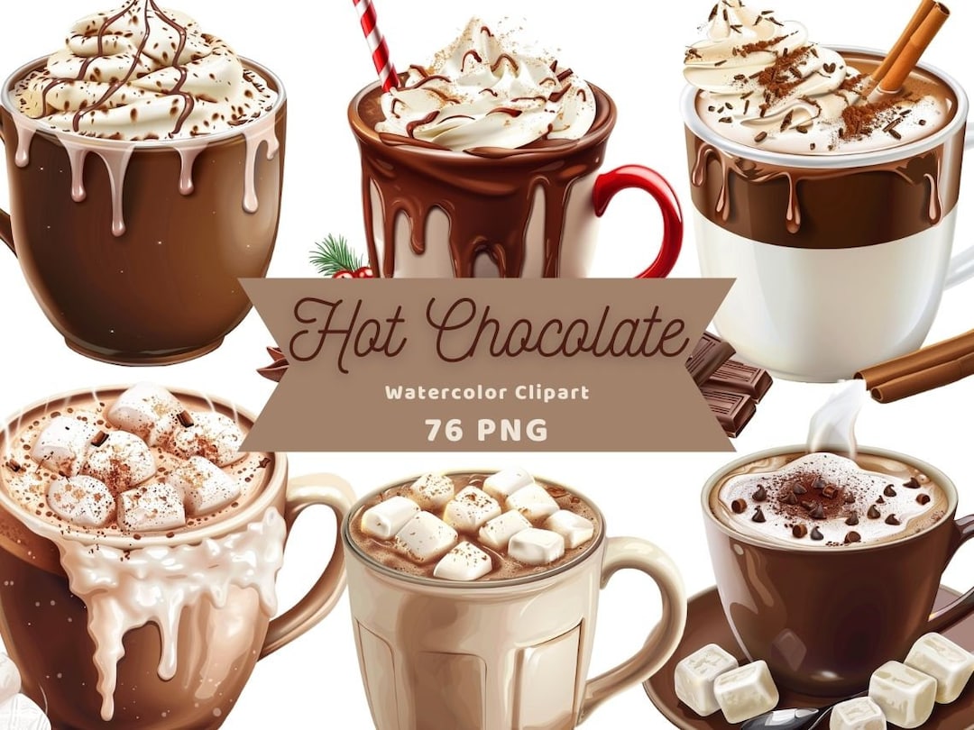 Hot Chocolate Watercolor Clipart | Drink PNG | Sticker | PNG Bundle ...