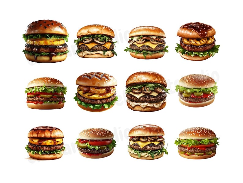 Burger Realistic Clipart Juicy Hamburger PNG Burger PNG PNG Bundle Food ...
