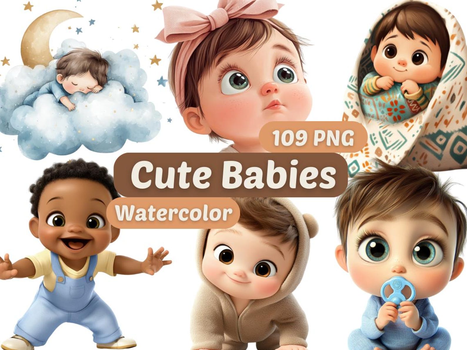 Cute Babies Watercolor Clipart | Babies PNG | PNG Bundle | Digital ...