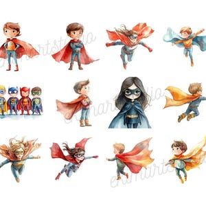 Superhero Kids Watercolor Clipart | Superhero Sticker | PNG Bundle ...