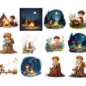 Camping Boys Watercolor Clipart | Kids PNG | PNG Bundle | Digital ...