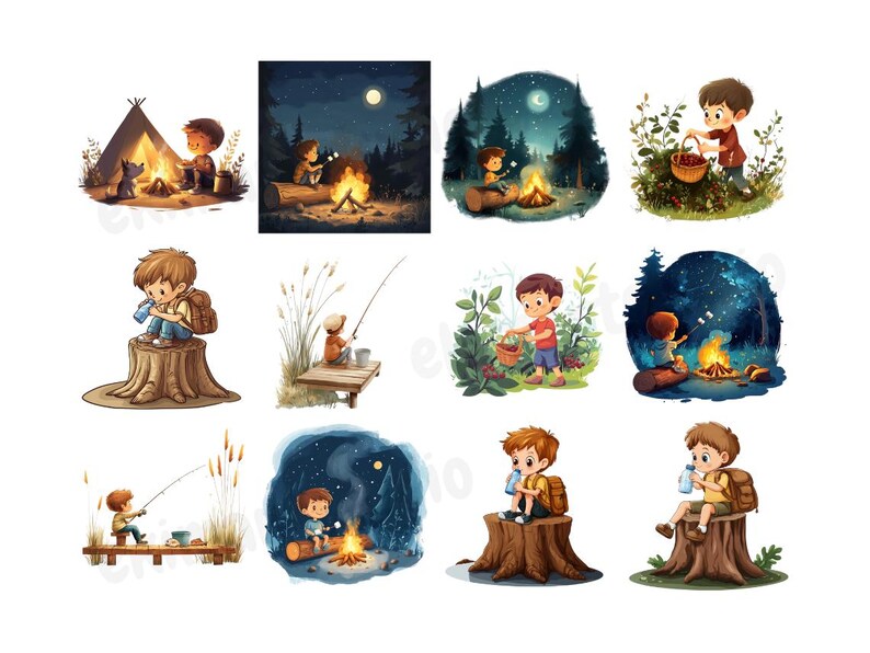 Camping Boys Watercolor Clipart | Kids PNG | PNG Bundle | Digital ...
