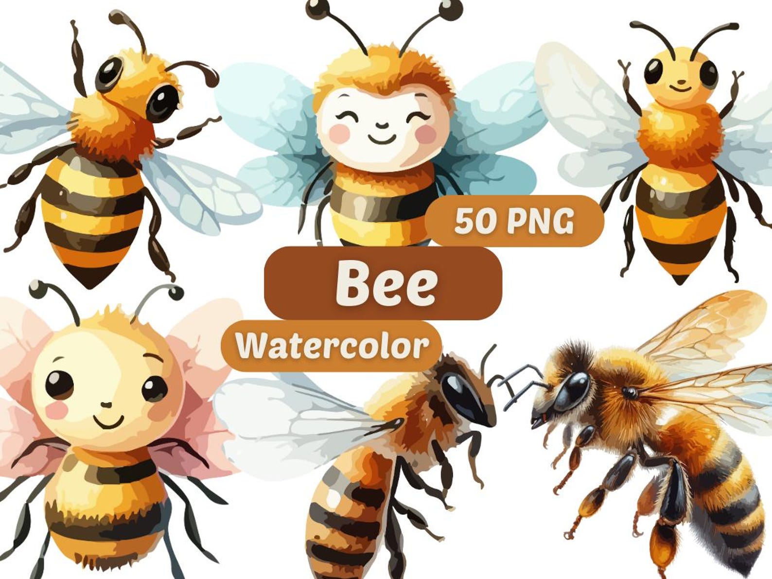 Bee Watercolor Clipart | Bee Clipart | PNG Bundle | Cute Animal ...