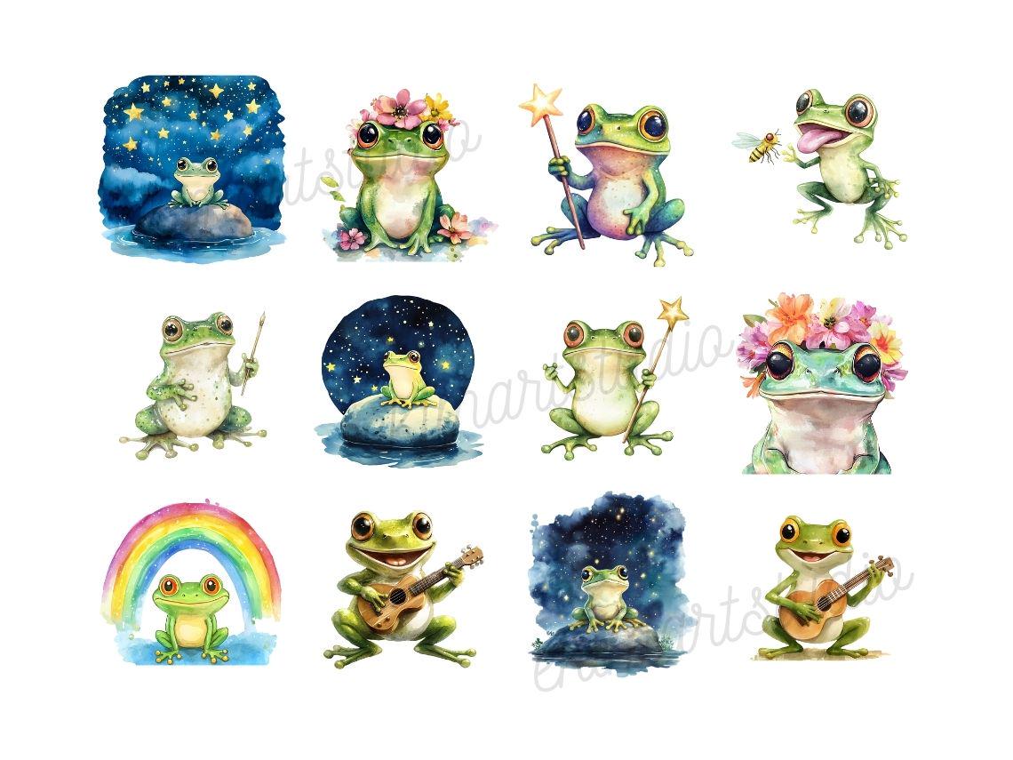 Cute Frog Watercolor Clipart | Sticker | PNG Bundle | Digital Download ...