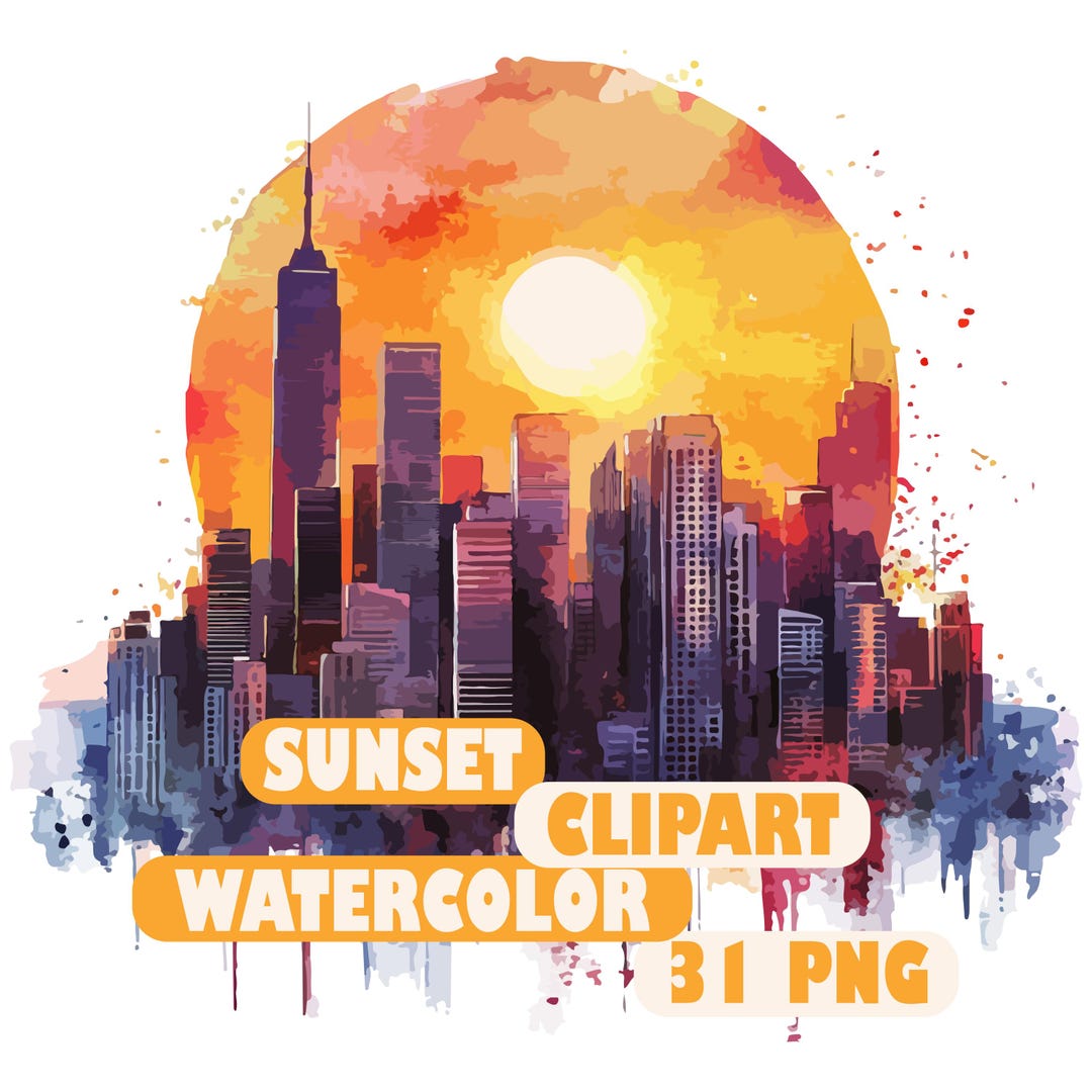 Sunset Watercolor Clipart | Sunset Sticker | PNG Bundle | Digital ...