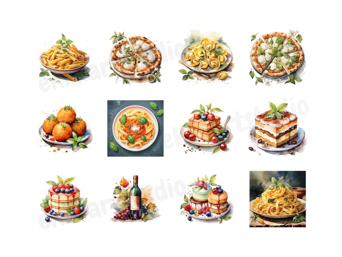 Italian Food Watercolor Clipart | Food Clipart | PNG Bundle | Italian ...