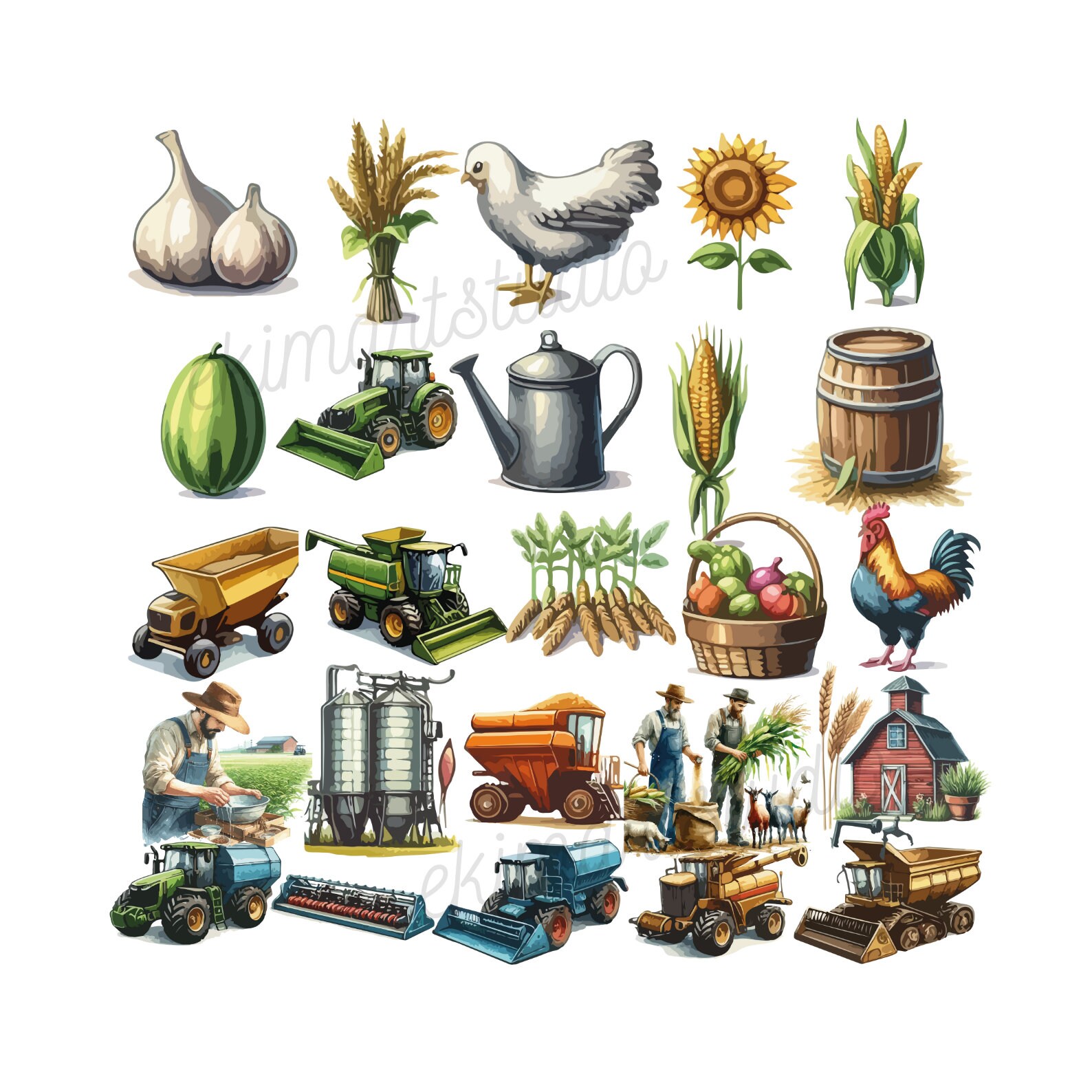 Farm Watercolor Clipart | Sticker | PNG Bundle | Digital Download ...