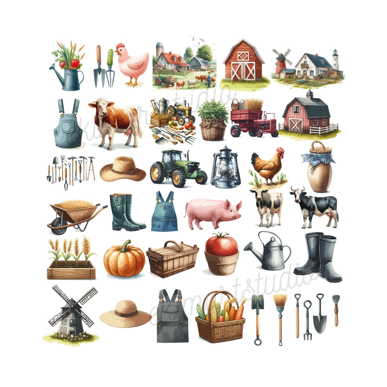 Farm Watercolor Clipart | Sticker | PNG Bundle | Digital Download ...
