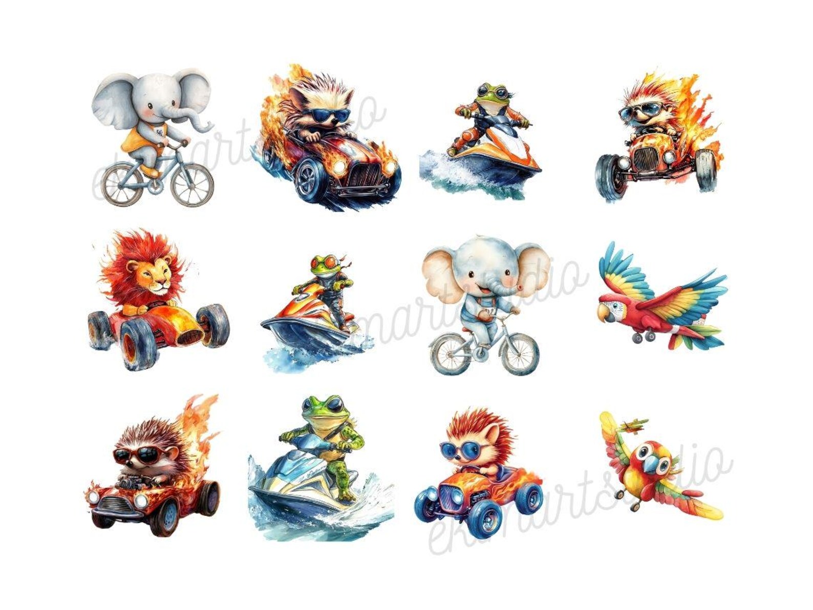 Racing Animals Watercolor Clipart | Racing Animals | PNG Bundle ...