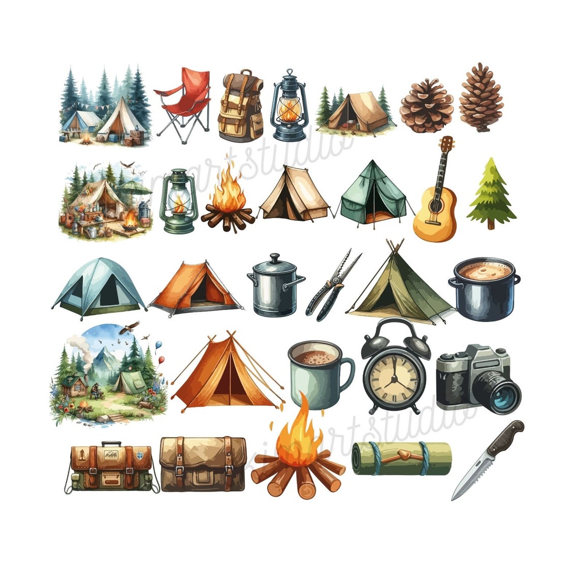 Camping Watercolor Clipart | Sticker | PNG Bundle | Digital Download ...