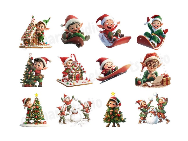 Christmas Elves Watercolor Clipart | Elves PNG | PNG Bundle | Santa ...