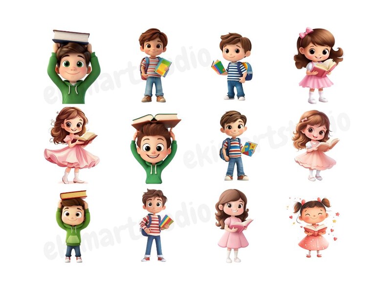 Cute Reader Kids Clipart | Kids PNG | PNG Bundle | Reading Toodlers ...
